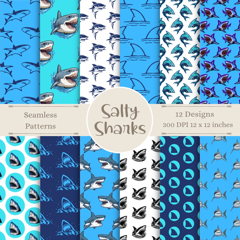 Salty Sharks Digital Designs | Sea Life Scrapbook Craft Paper | Animal ...