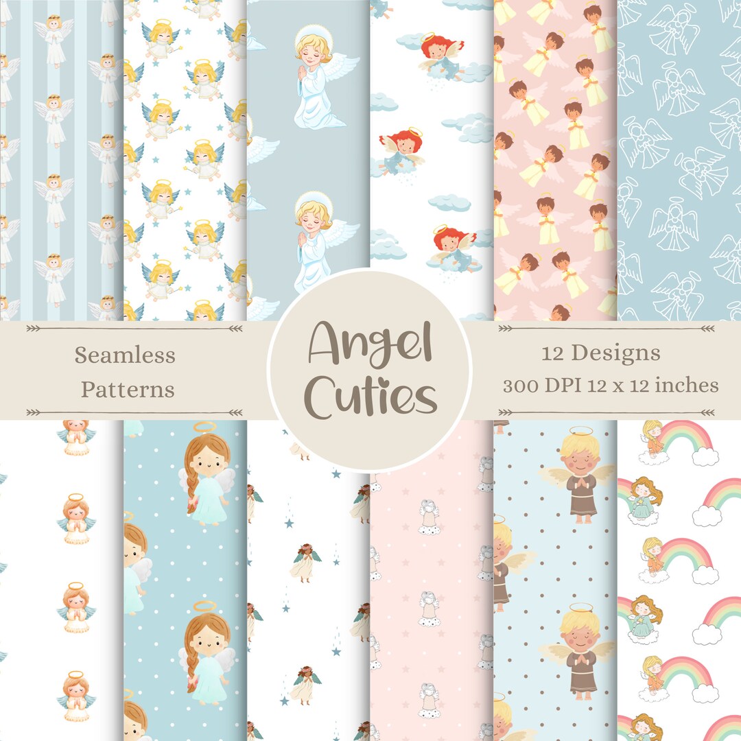 Child Angel Digital Designs | Angelic Seamless Patterns | Heavenly ...