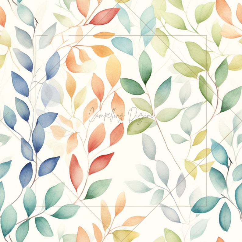 Elegant Leaves Digital Paper Watercolor Seamless Paper Floral Vine ...