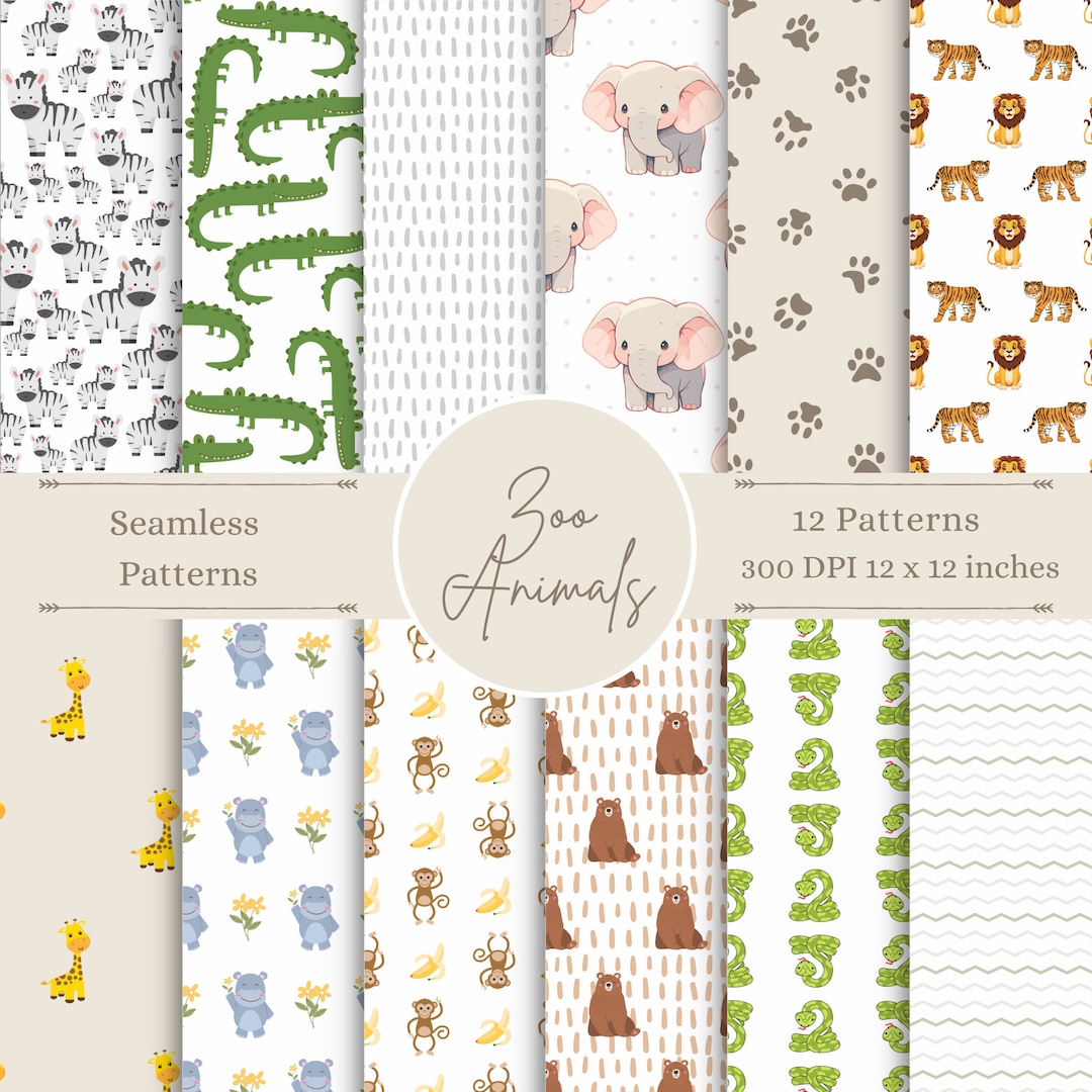 Zoo Animal Digital Patterns Wildlife Seamless Paper Cute Scrapbook ...