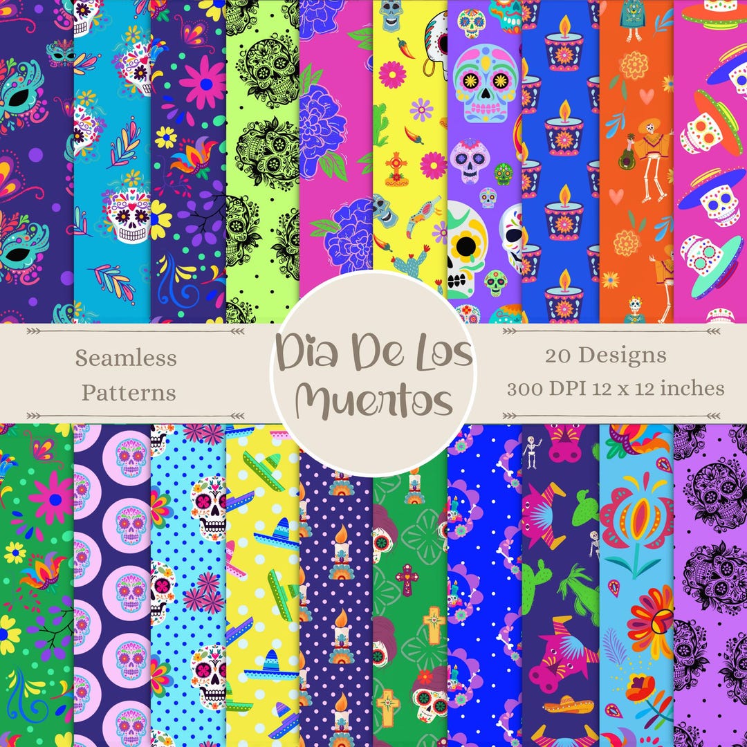Dia De Los Muertos Digital Paper | Day of the Dead Seamless Patterns ...