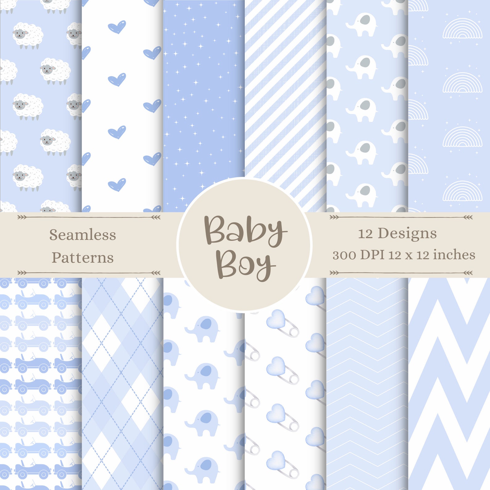 Baby Boy Digital Designs | Light Blue Infant Seamless Patterns ...