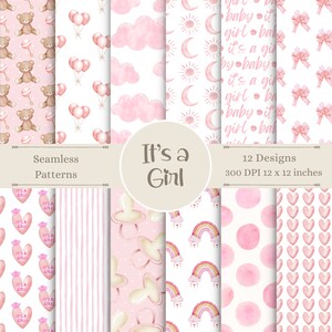 It's a Girl Digital Patterns | Baby Girl Seamless Paper| Pink Scrapbook ...