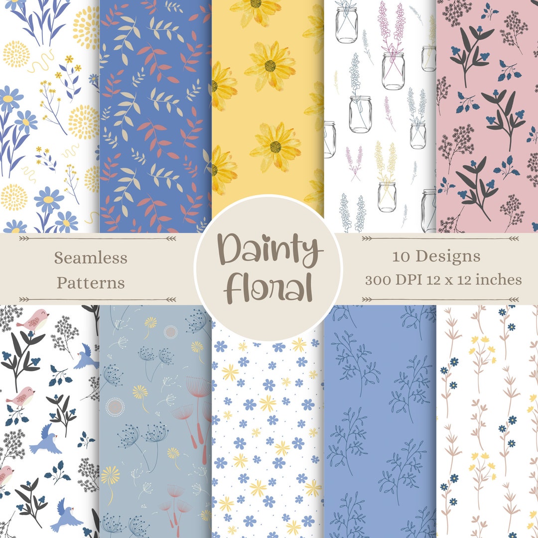 Dainty Floral Digital Paper | Flower Seamless Patterns | Blossom ...