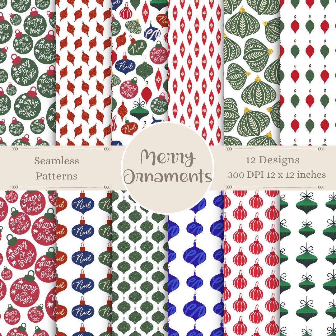 Christmas Ornaments Digital Seamless Patterns | Xmas Tree Scrapbook ...