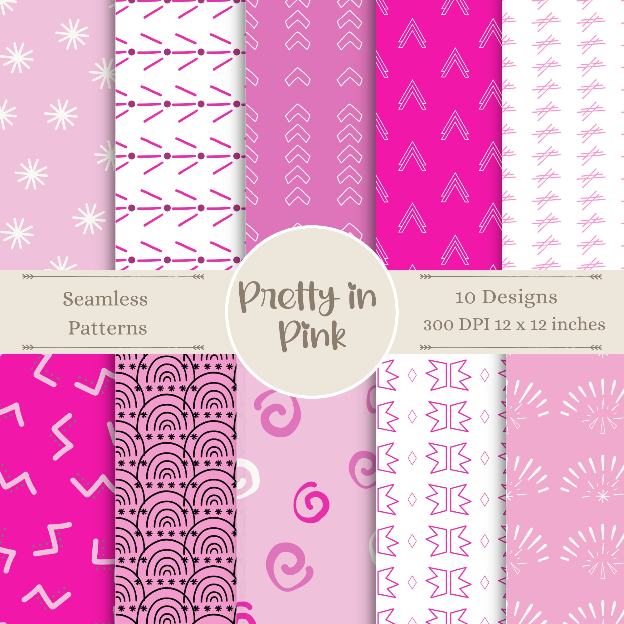 Pretty in Pink Pattern Digital Paper Pink Seamless Paper Abstract Shape ...