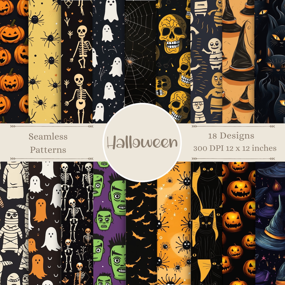 Spooky Halloween Digital Designs | Creepy, Eerie Seamless Patterns ...