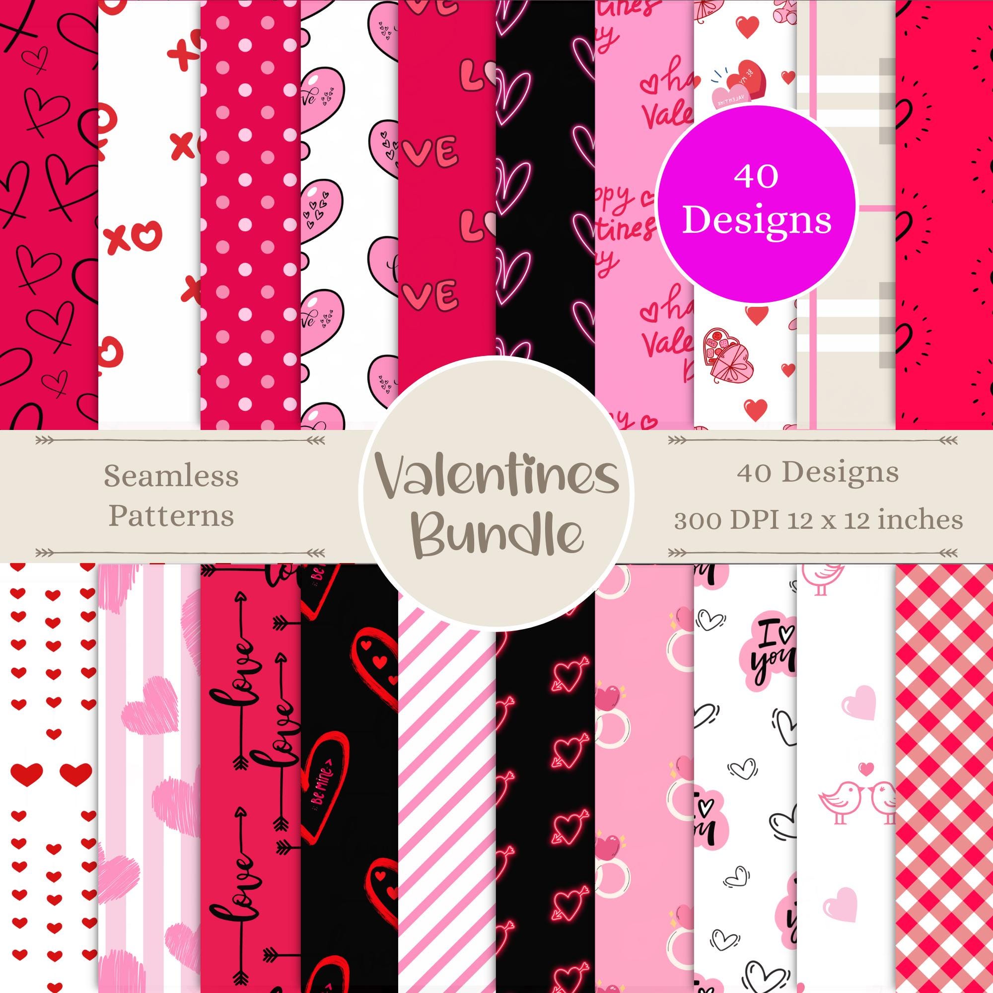 Valentines Day Digital Pattern Bundle Q40 | Love Seamless Paper ...