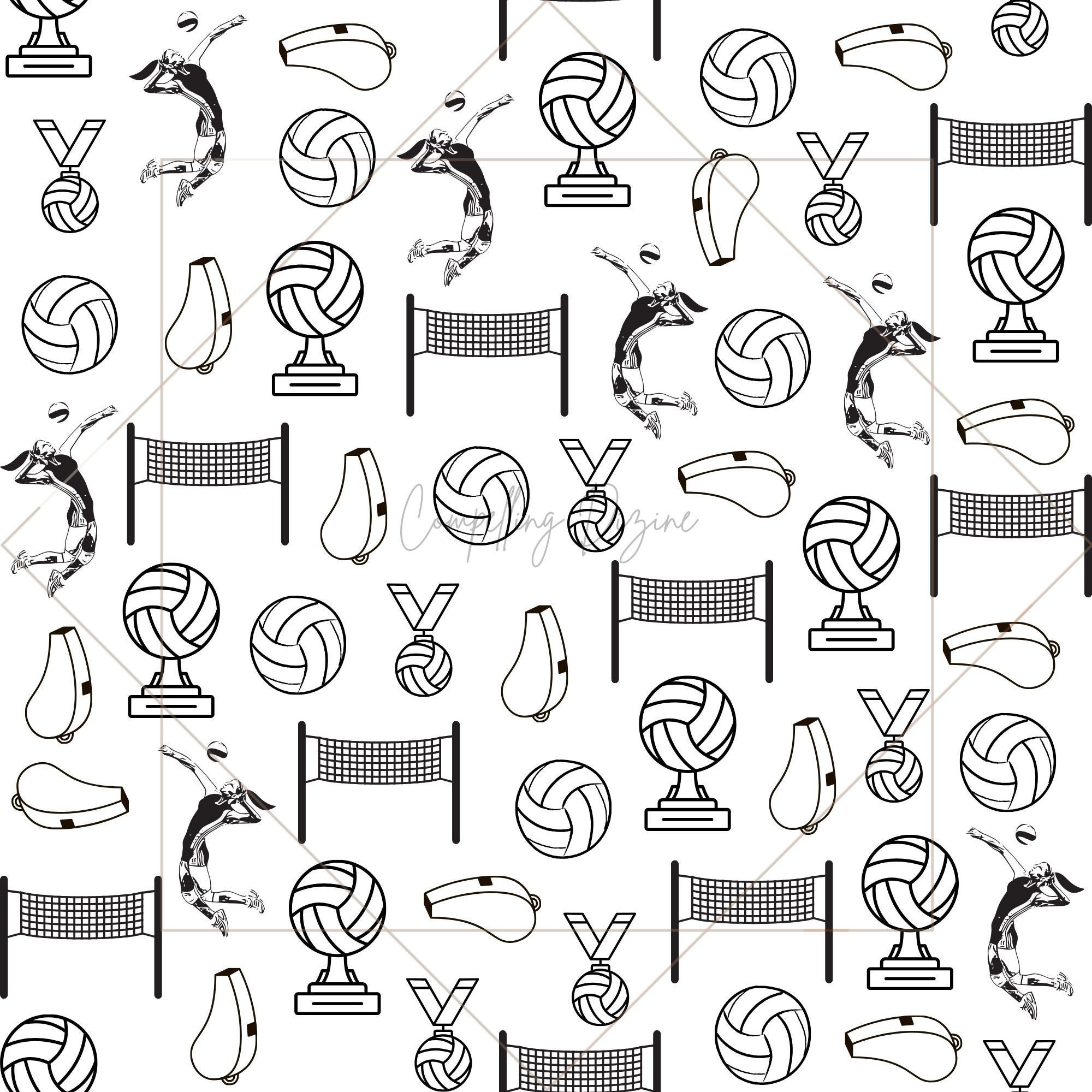 Volleyball Digital Patterns Game Time Seamless Paper Sports Scrapbook ...