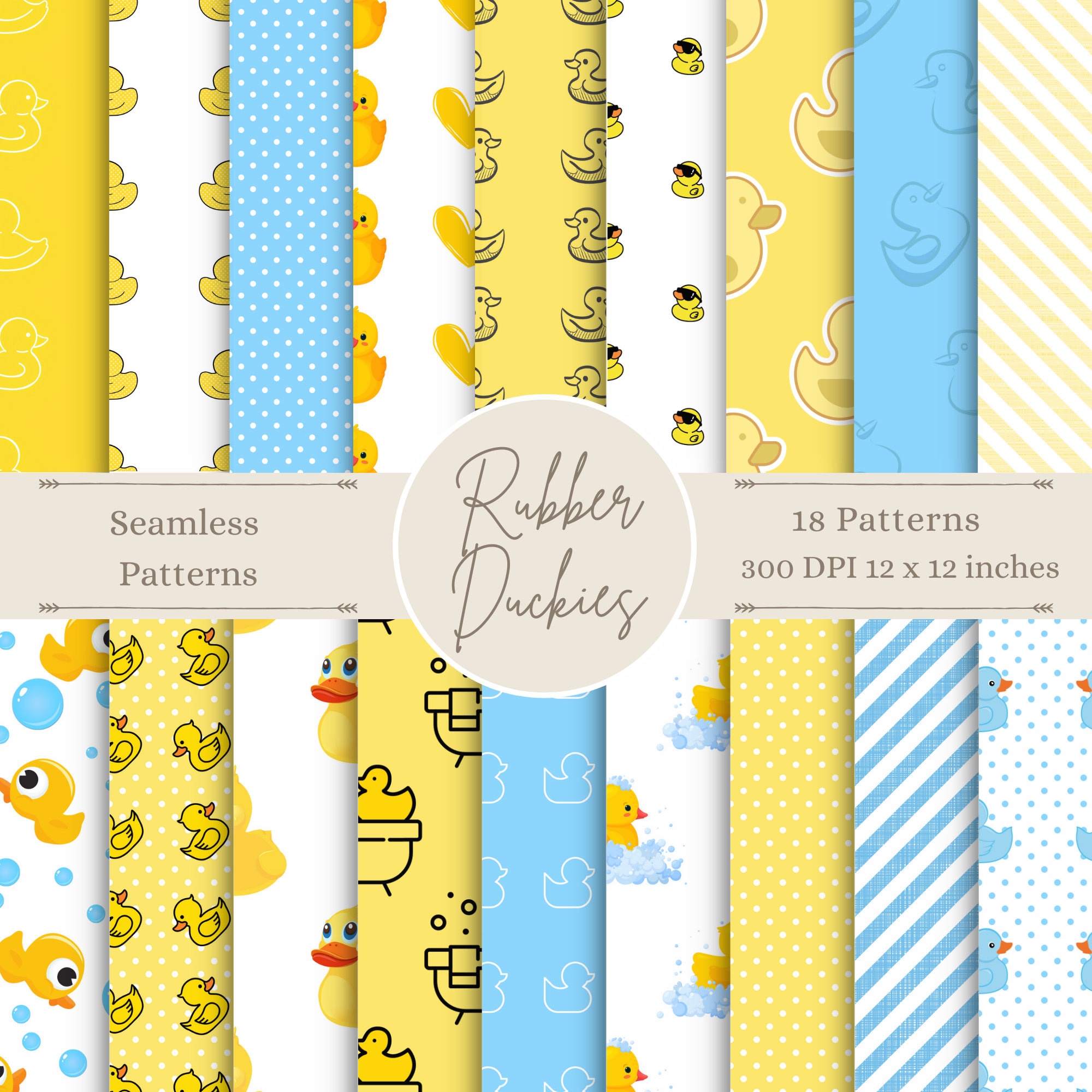Rubber Duck Digital Patterns Duckie Seamless Paper Scrapbook Prints ...