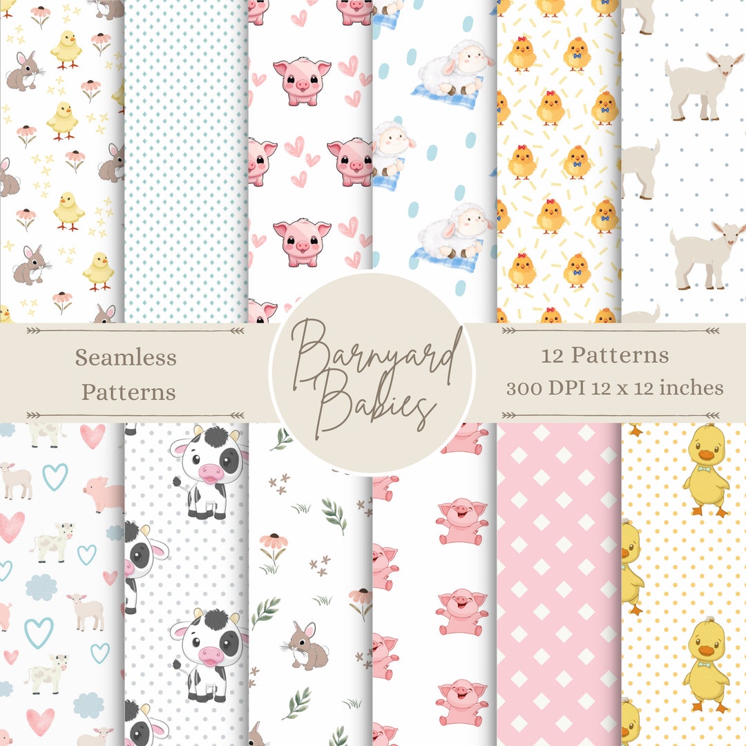 Barnyard Babies Digital Patterns Farm Animal Seamless Paper Farmyard ...
