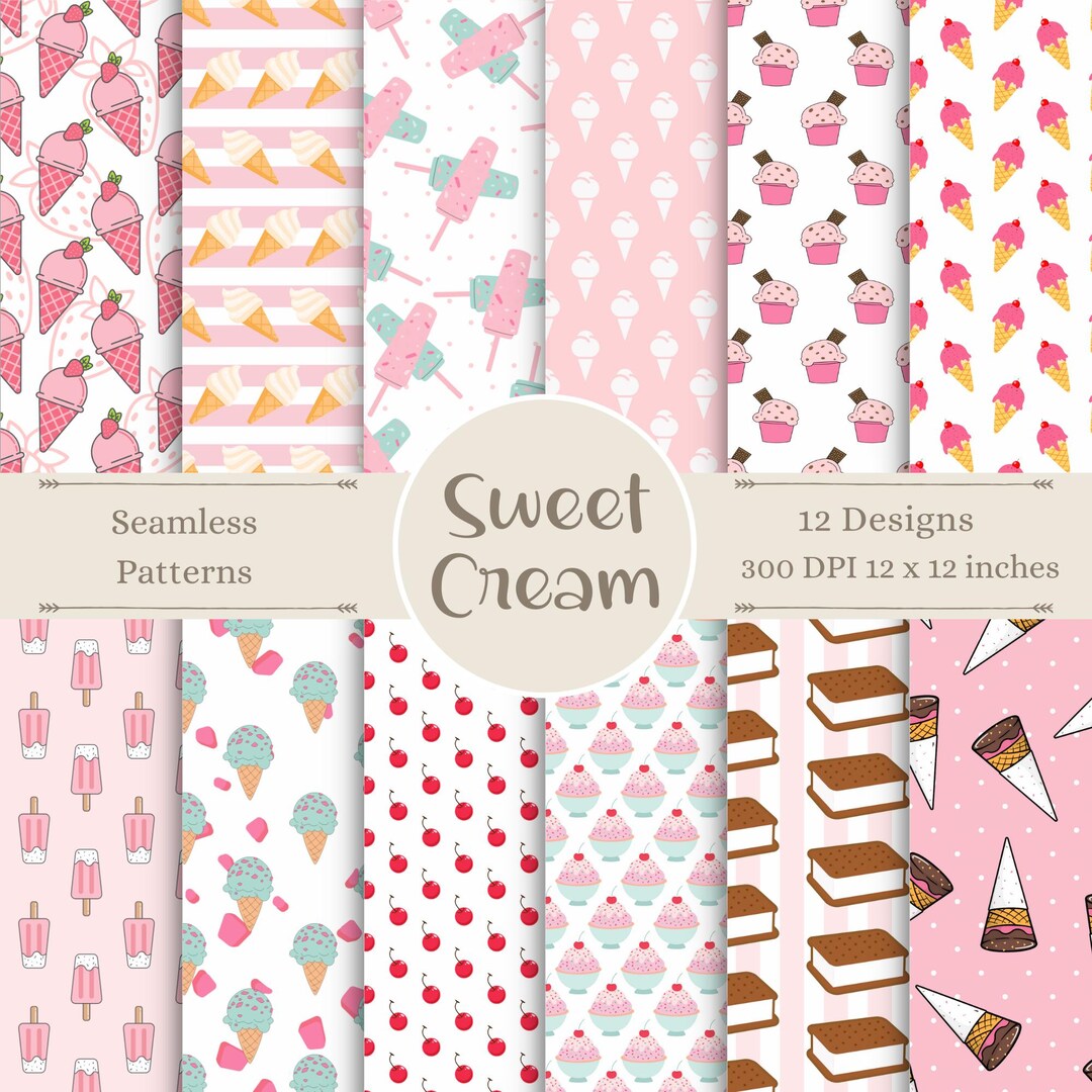 Ice Cream Cone Digital Seamless Patterns | Sweet Treat Scrapbook Paper ...