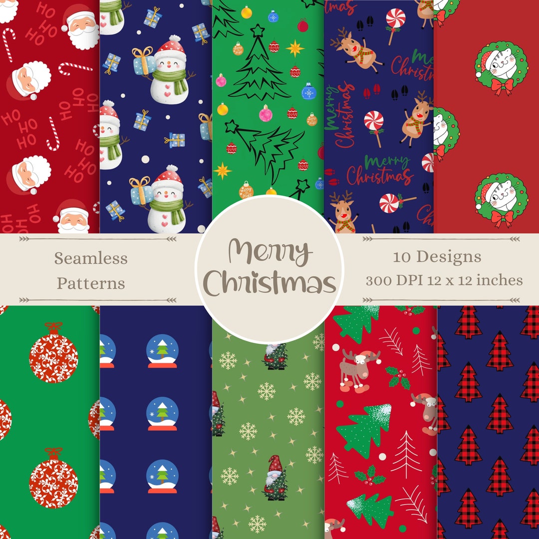 Merry Christmas Digital Paper Crafts | Holiday Seamless Patterns | Xmas ...