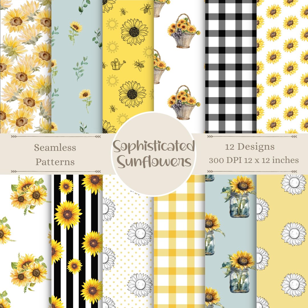 Sunflower Digital Patterns | Floral Seamless Paper | Flower Scrapbook ...