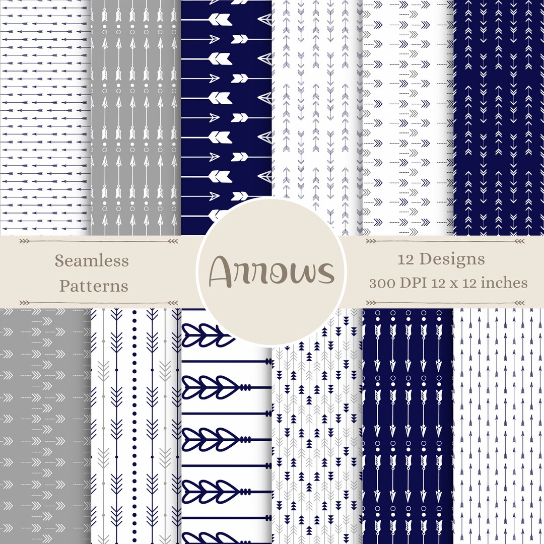 Arrow Digital Paper |navy Tribal Seamless Patterns |gray Archery ...