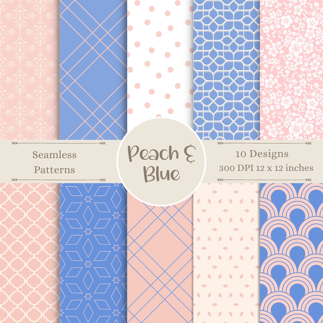 Peach & Blue Pattern Digital Paper | Colorful | Seamless | Peachy ...