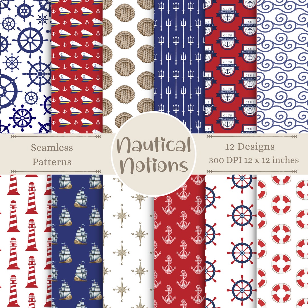 Nautical Digital Patterns | Maritime Seamless Paper | Seafaring Design ...