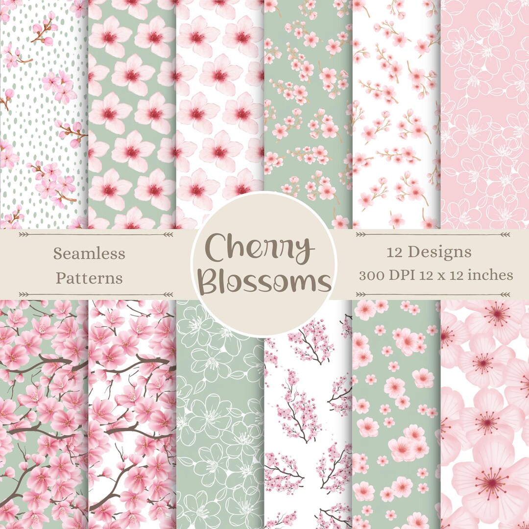 Cherry Blossom Digital Paper | Floral Seamless Patterns | Bloom Images ...