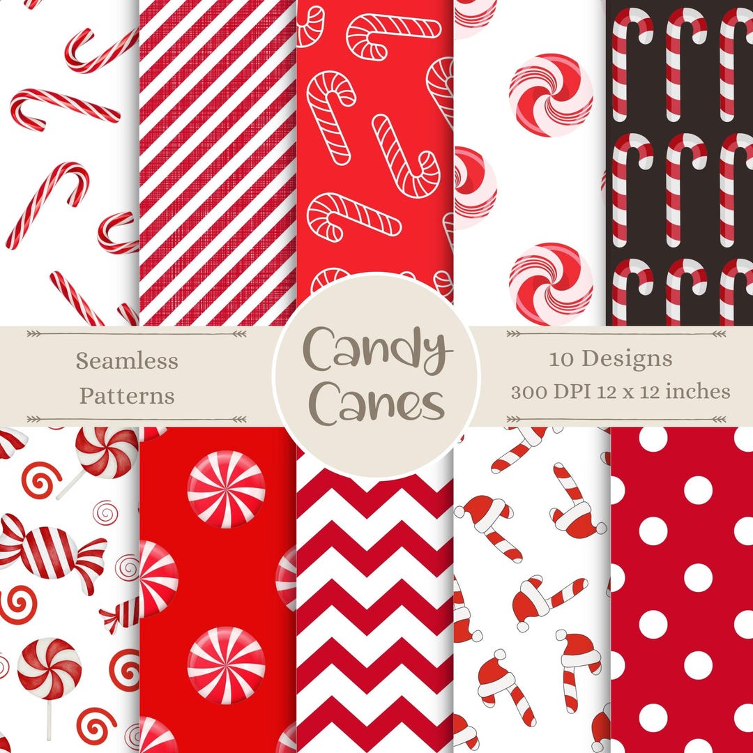 Candy Canes Digital Seamless Patterns | Peppermint Scrapbook Craft ...