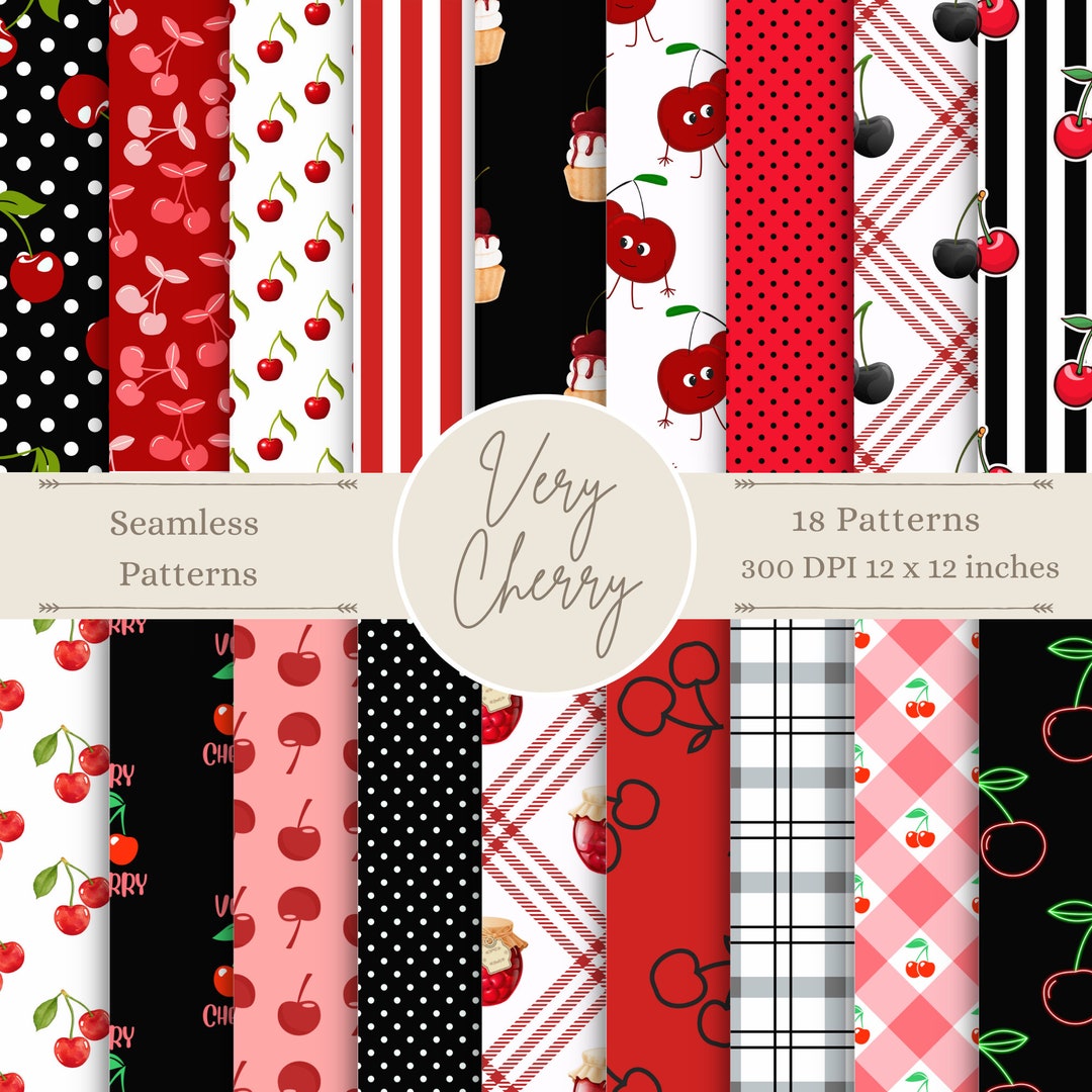 Very Cherry Digital Patterns Cherries Seamless Paper Scrapbook Prints ...
