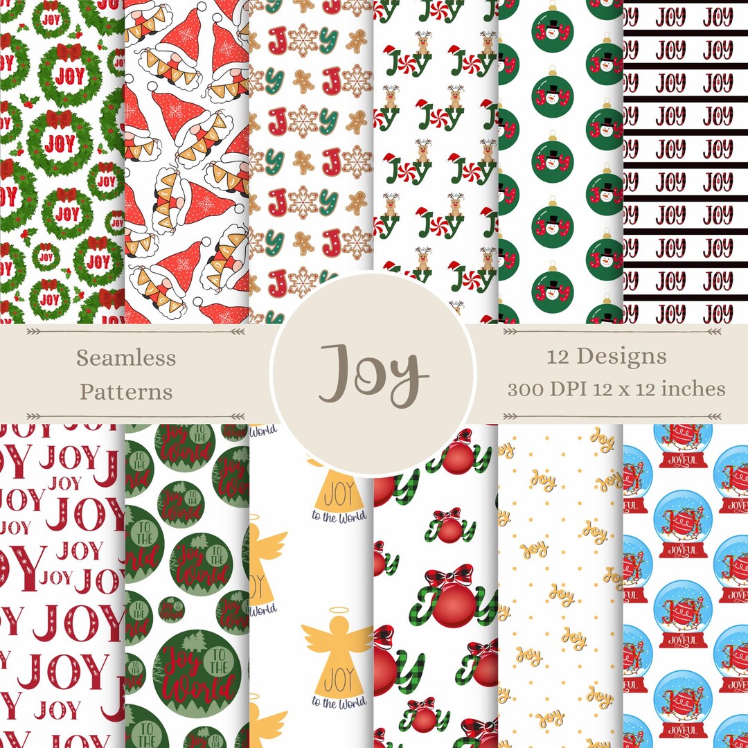 Christmas Joy Digital Seamless Patterns | Xmas Scrapbook Craft Paper ...