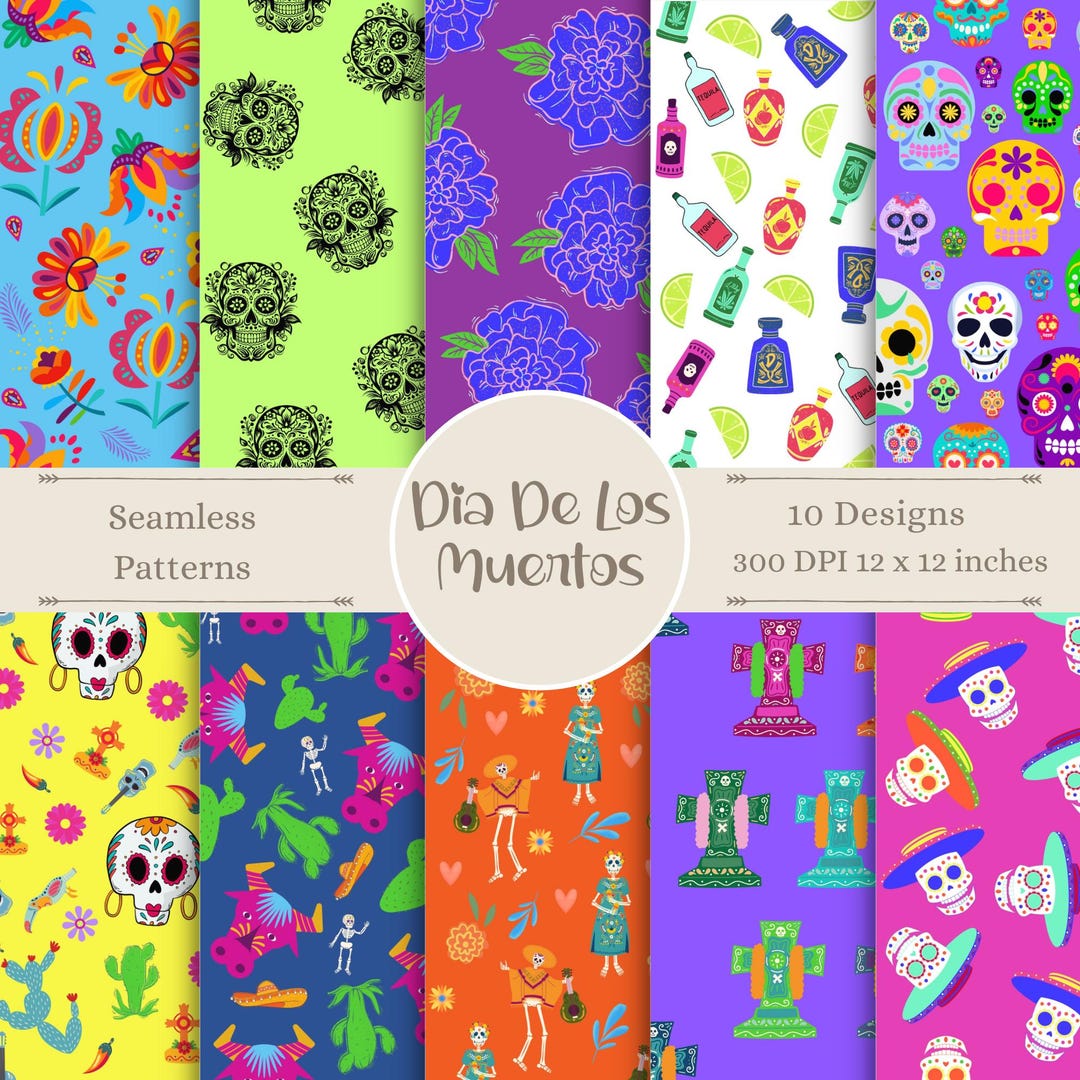 Dia De Los Muertos Digital Paper | Day of the Dead Seamless Patterns ...