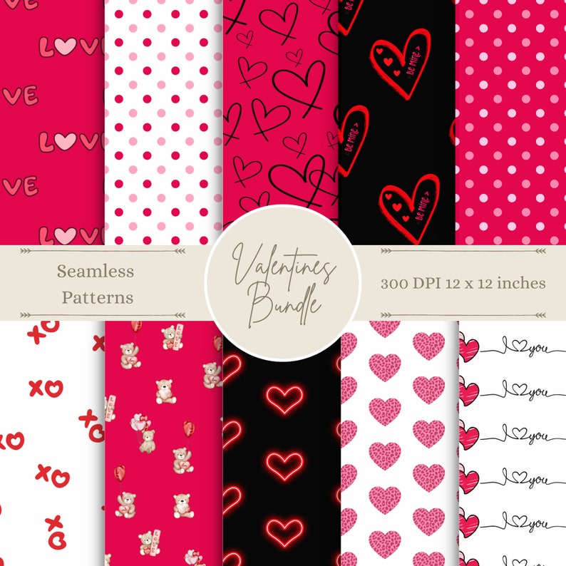 Valentines Day Digital Pattern Bundle Q40 Love Seamless Paper Adoring ...