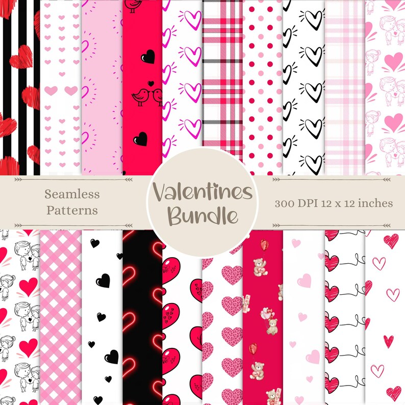 Valentines Day Digital Pattern Bundle Q40 | Love Seamless Paper ...