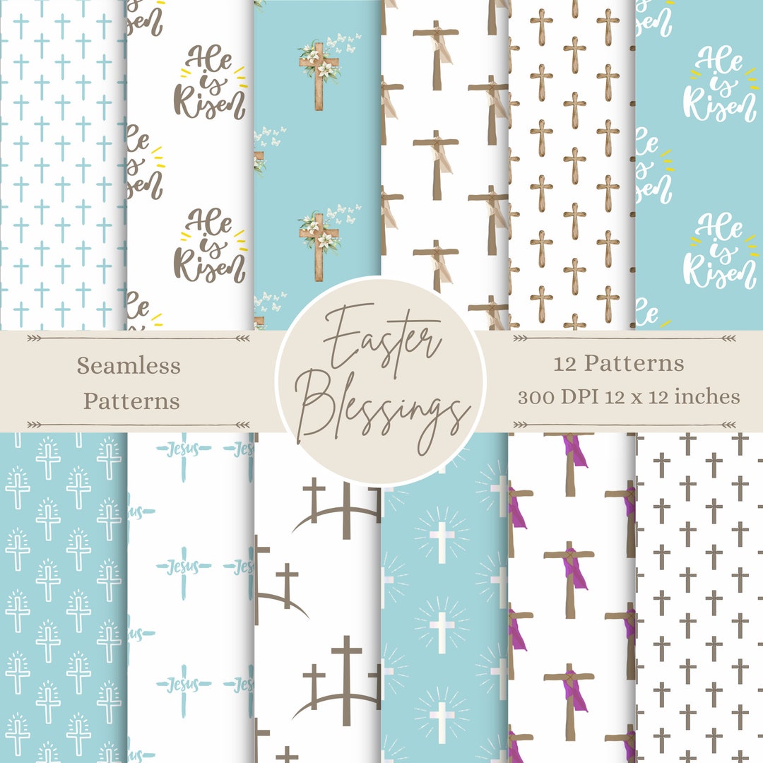 Easter Blessings Digital Patterns Religious Seamless Paper Crosses ...