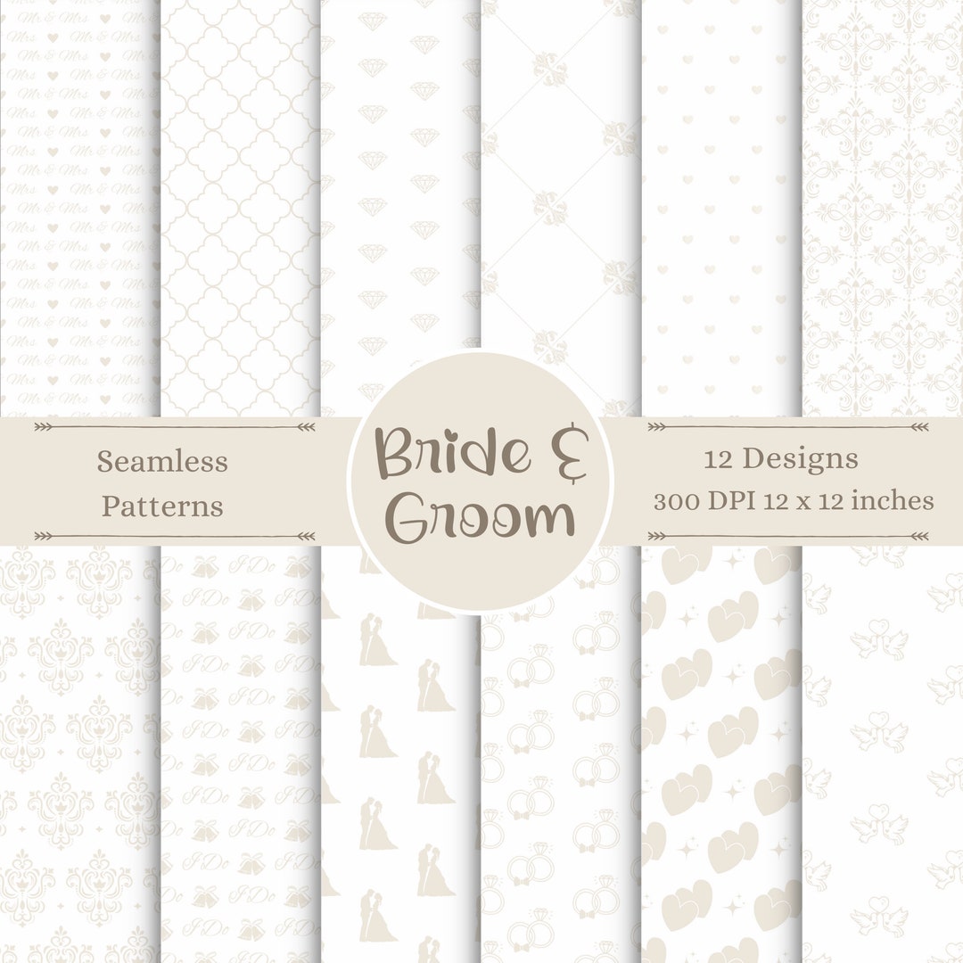 Bride & Groom Digital Designs | Beige and White Wedding Seamless ...