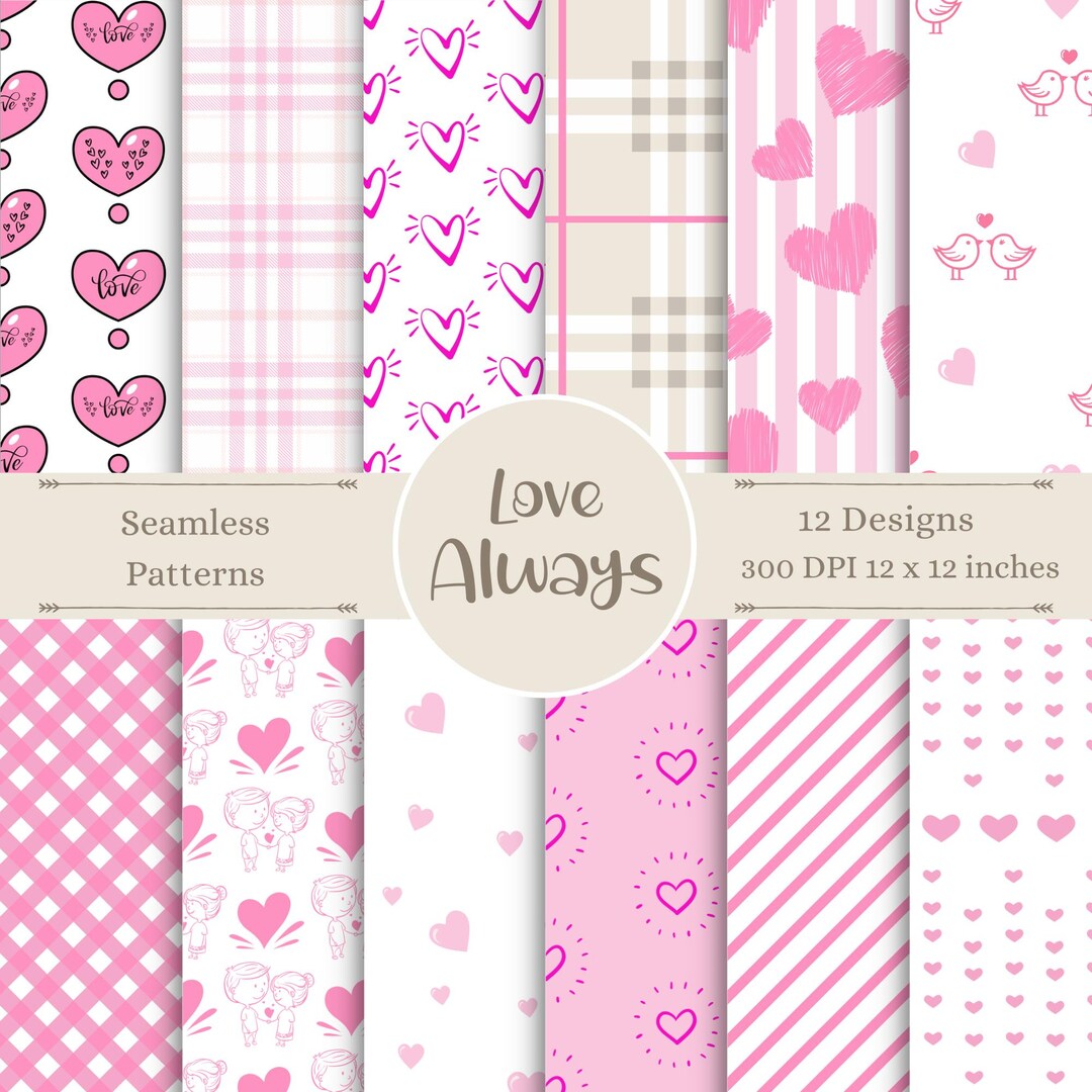 Valentines Digital Paper | Love Seamless Patterns | Affection Scrapbook ...