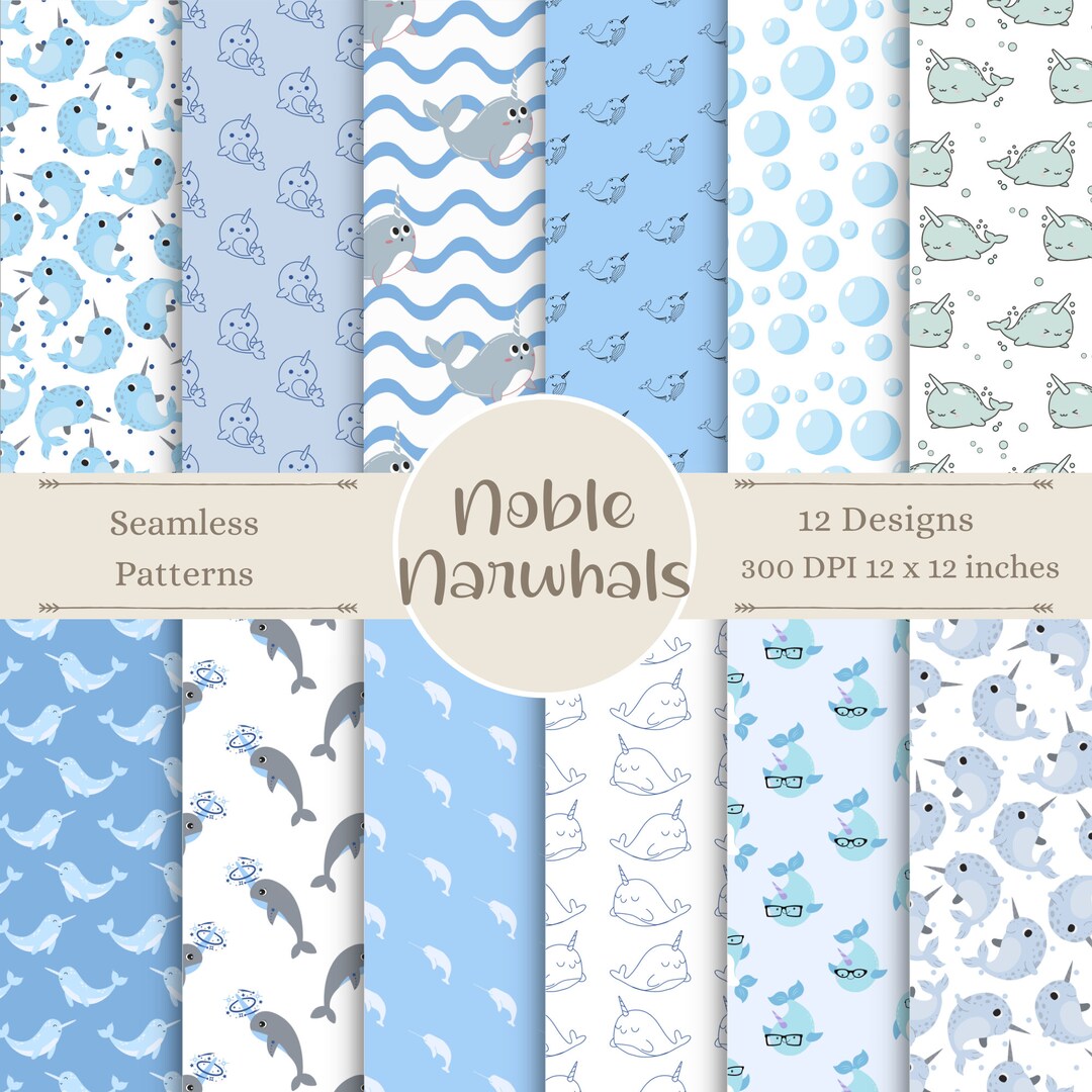 Noble Narwhals Digital Designs | Whale Scrapbook Craft Paper | Marine ...