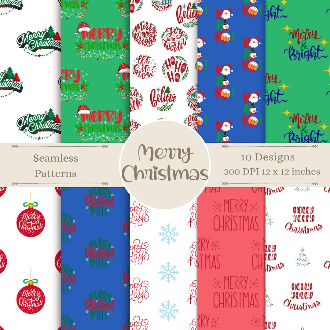 Merry Christmas Digital Patterns | Holiday Seamless Paper | Xmas Images ...