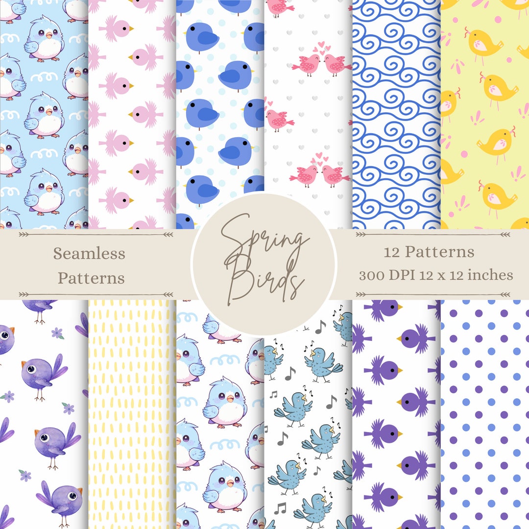 Spring Birds Digital Patterns Birdie Seamless Paper Colorful Chicks ...