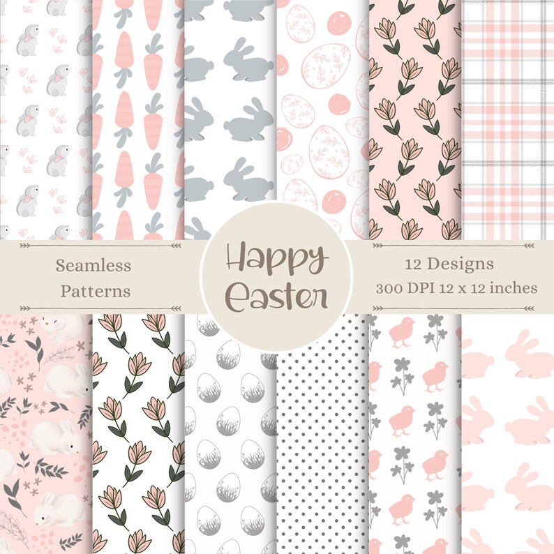 Easter Bunny Digital Patterns | Chicks Seamless Paper | Easter Egg ...