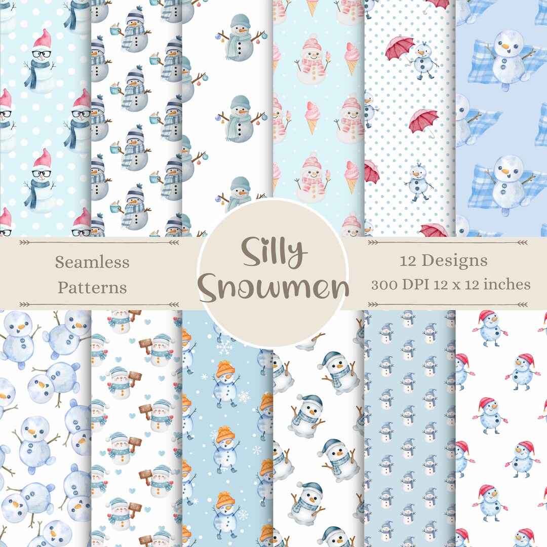 Silly Snowmen Digital Seamless Patterns | Holiday Season Scrapbook ...