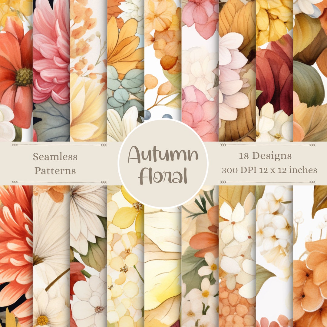 Autumn Flowers Digital Patterns | Floral Seamless Paper | Autumn, Fall ...
