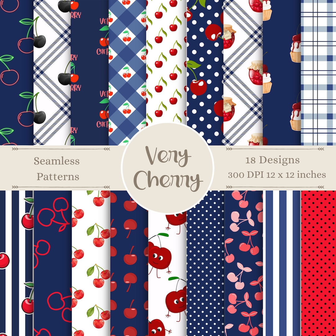 Very Cherry Digital Patterns | Cherries Seamless Paper | Scrapbook ...