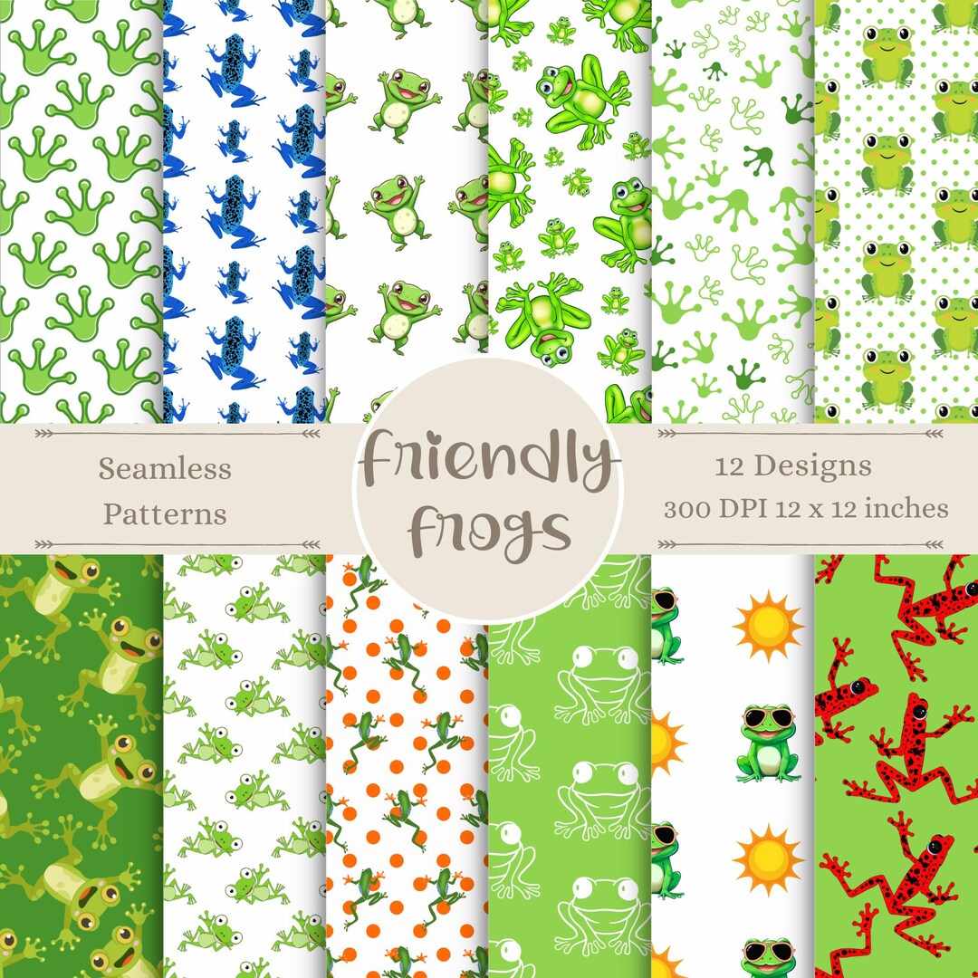 Friendly Frogs Digital Patterns | Frog Green Seamless Paper | Froggy ...
