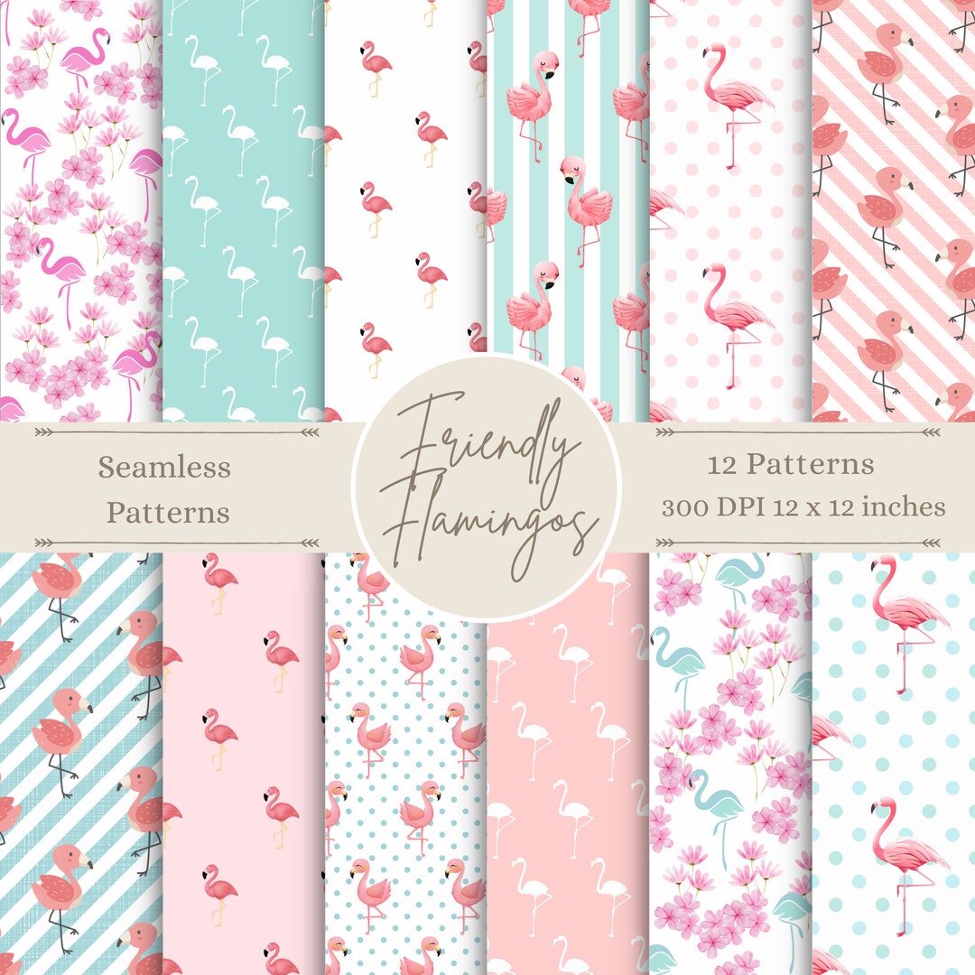 Flamingos Digital Patterns Animal Seamless Paper Bird Scrapbook Prints ...