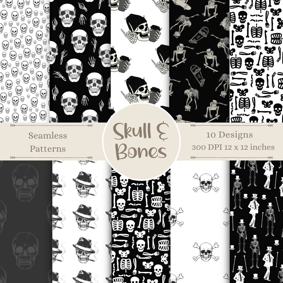 Skull and Bones Digital Patterns | Halloween Seamless Paper | Skull and ...