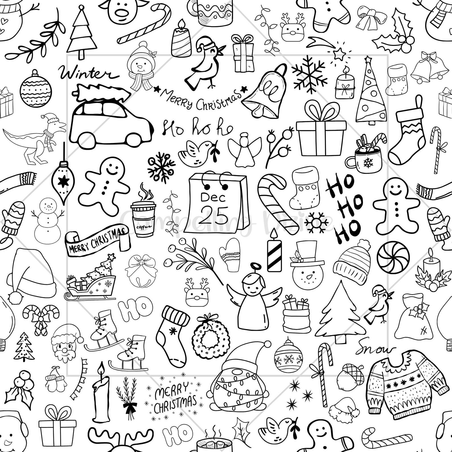 Christmas Black-white Doodle Digital Designs | Illustration Seamless ...