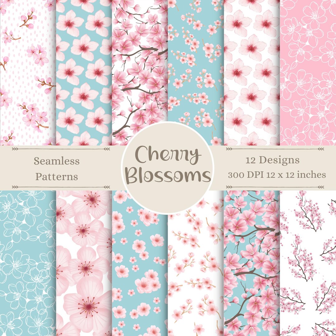 Cherry Blossom Digital Paper | Floral Seamless Patterns | Bloom Images ...