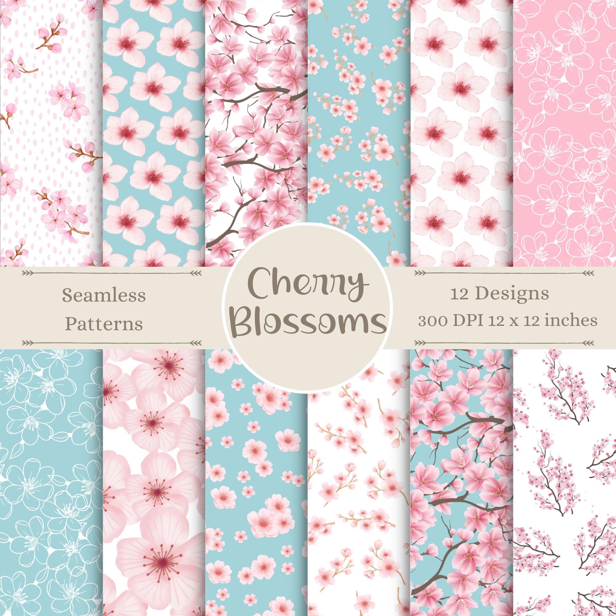 Cherry Blossom Digital Paper | Floral Seamless Patterns | Bloom Images ...