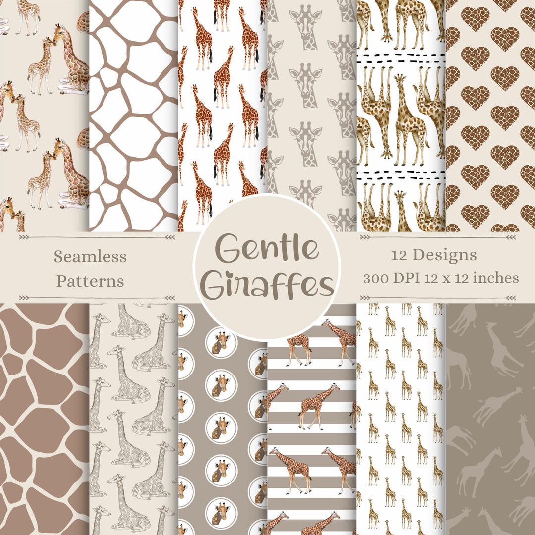 Gentle Giraffes Digital Seamless Patterns | Animal Scrapbook Craft ...