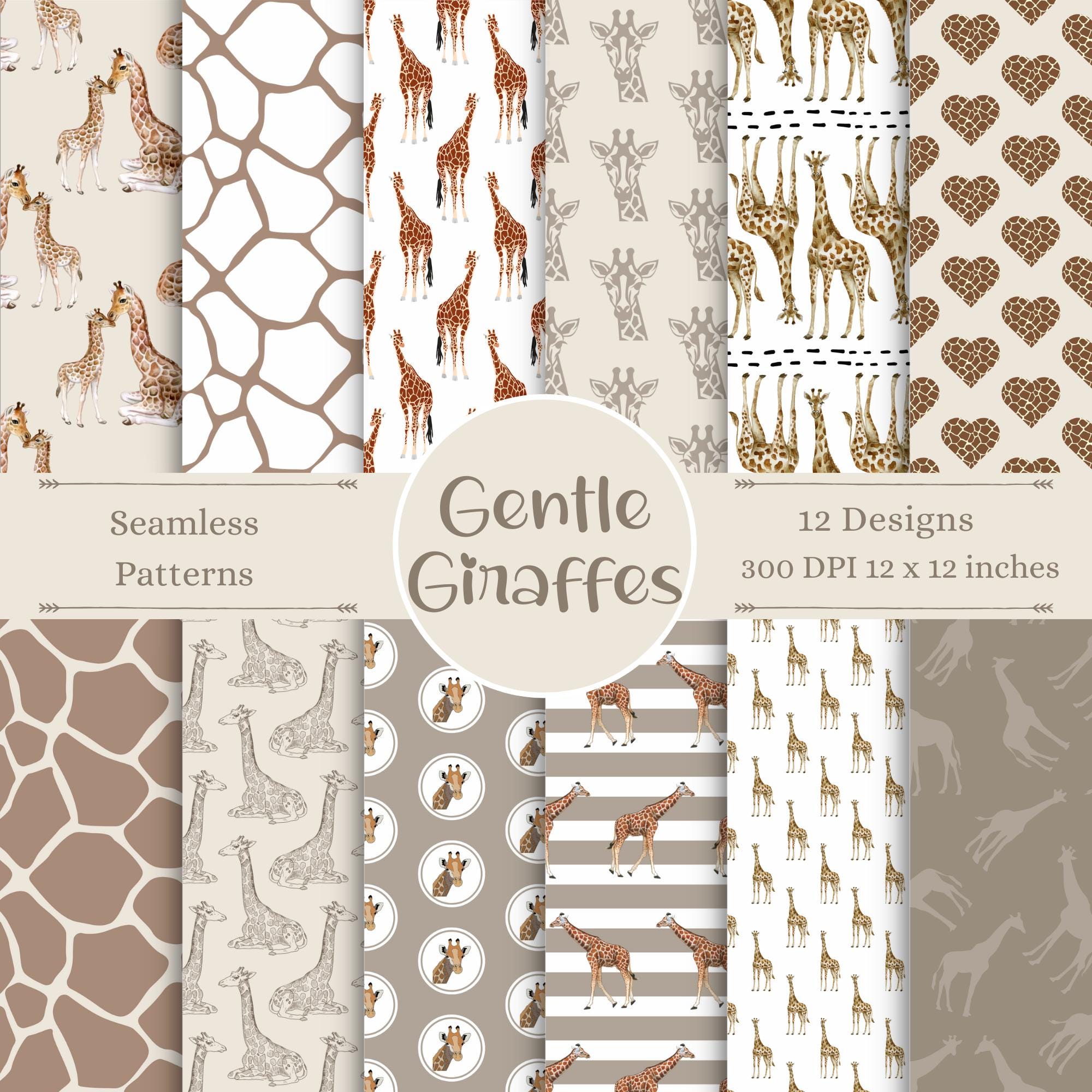 Gentle Giraffes Digital Seamless Patterns | Animal Scrapbook Craft ...