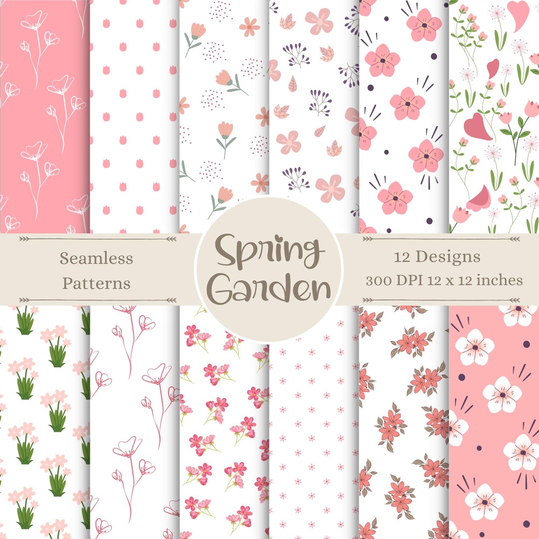 Spring Garden Digital Patterns | Floral Seamless Paper | Bloom ...