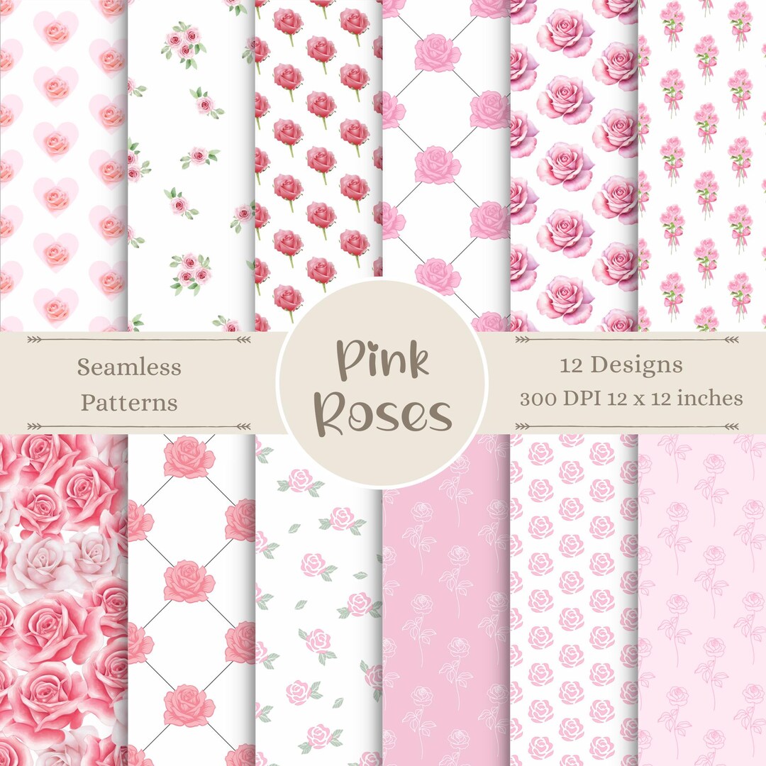 Pink Roses Digital Paper | Floral Seamless Patterns | Bloom Images ...