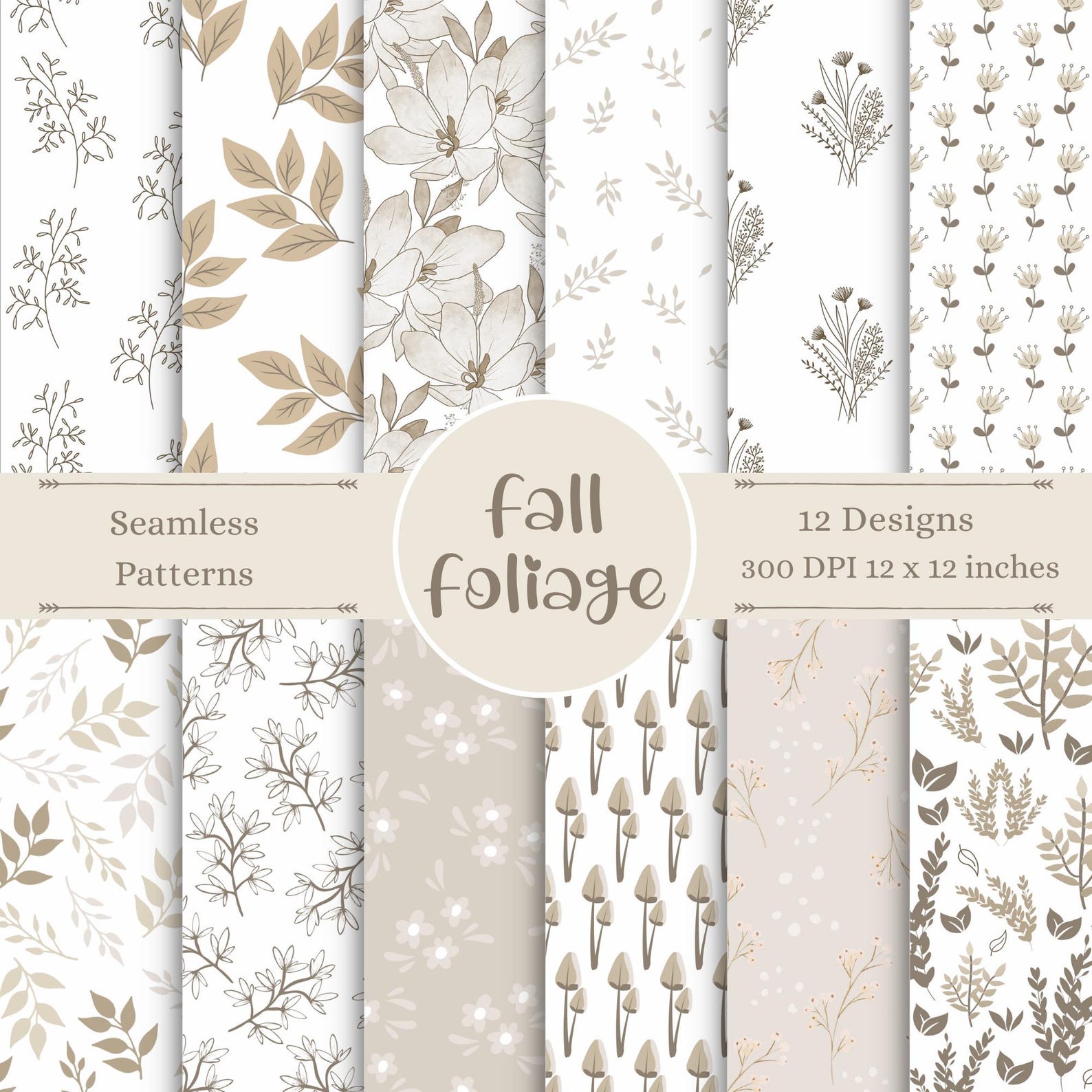 Fall Foliage Digital Designs | Autumn Leaves Scrapbook Paper | Floral ...