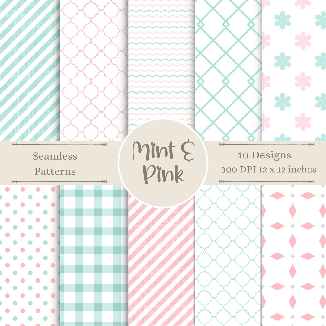 Mint & Pink Pattern Digital Paper | Colorful and Seamless | Minty ...
